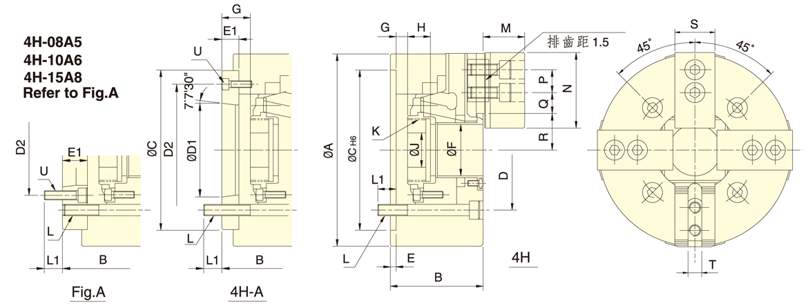 台湾佳贺autogrip四爪中空卡盘4H/4HA_4H-06/4H-08/4H-10/4H-12/4H-15/4H-18-卡盘商城